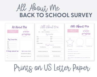 Back to School All About Me Student Worksheet First Day of School About ...