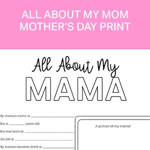 All About My Mom Mother's Day Printable | All About My Mama | Digital ...