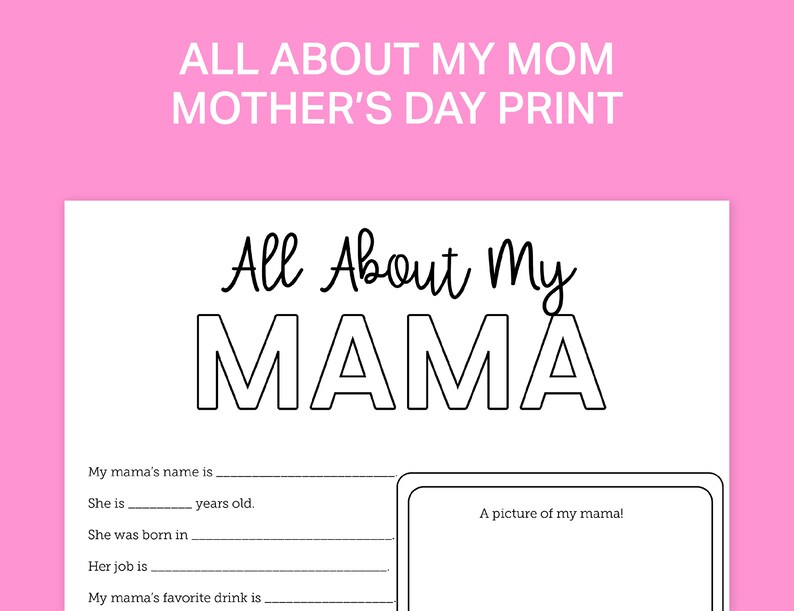 All About My Mom Mother's Day Printable | All About My Mama | Digital ...