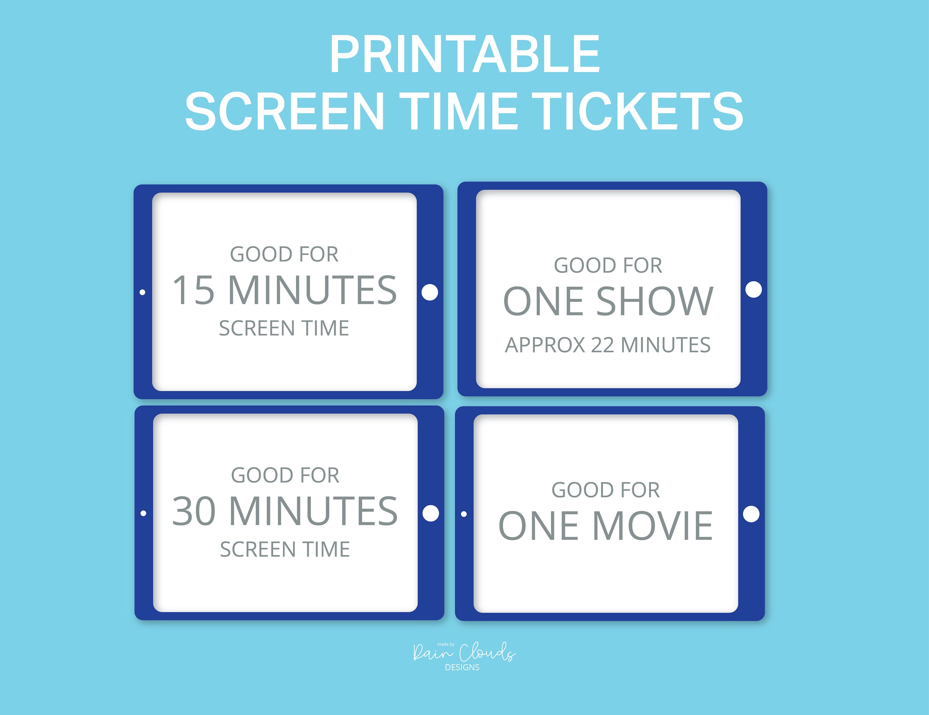 Printable Screen Time Tickets Tech Time Tickets Blue Screen Coupons for ...