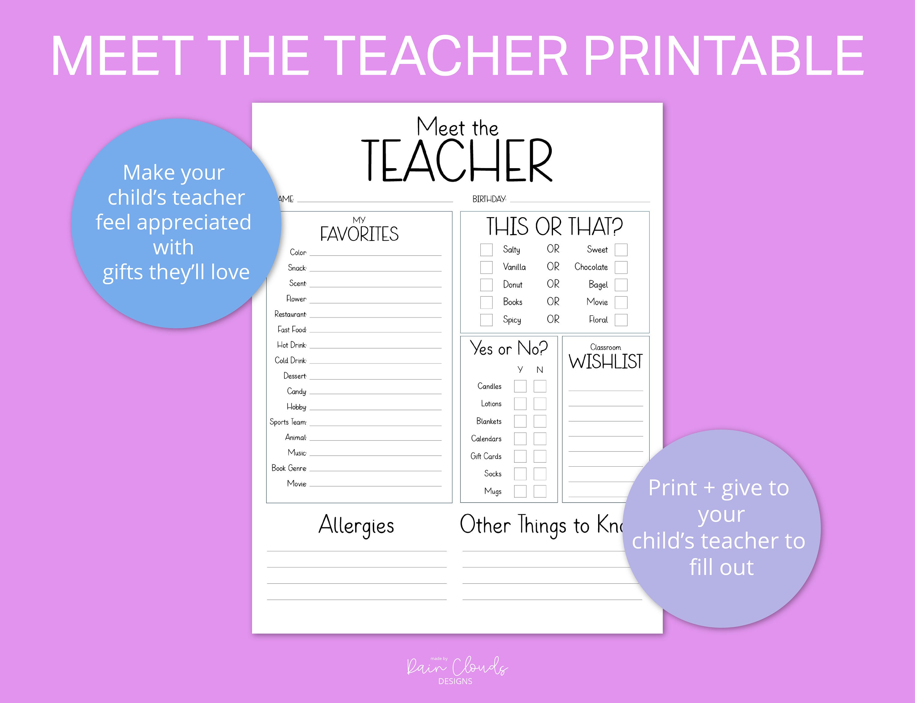 Meet the Teacher Printable - Etsy