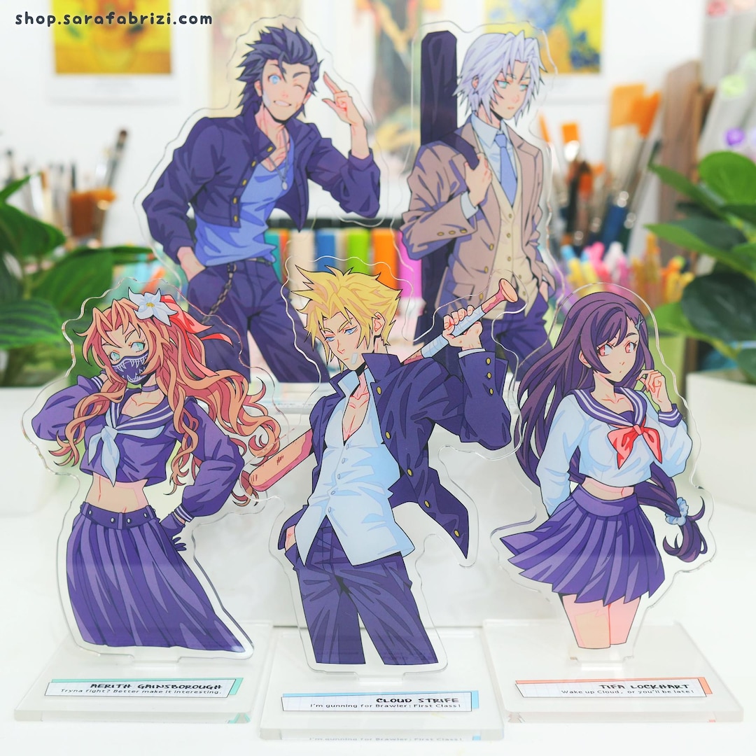 FINAL FANTASY VII Academy 7 Standees - Cloud, Tifa, Aerith, Zack ...
