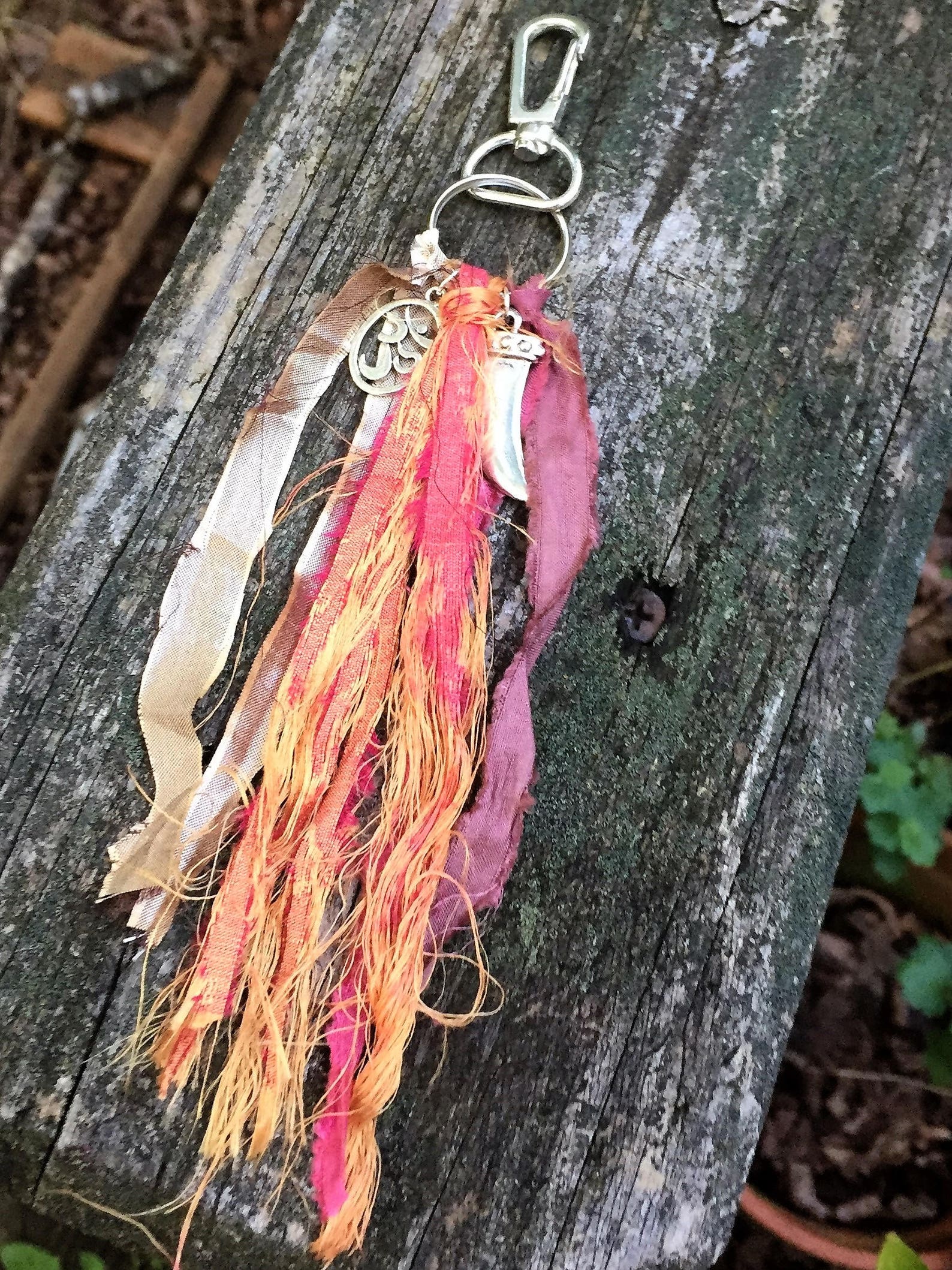 Boho Tassel Keychain, Tassel Purse Clip, Boho Key Chain, Sari Silk ...