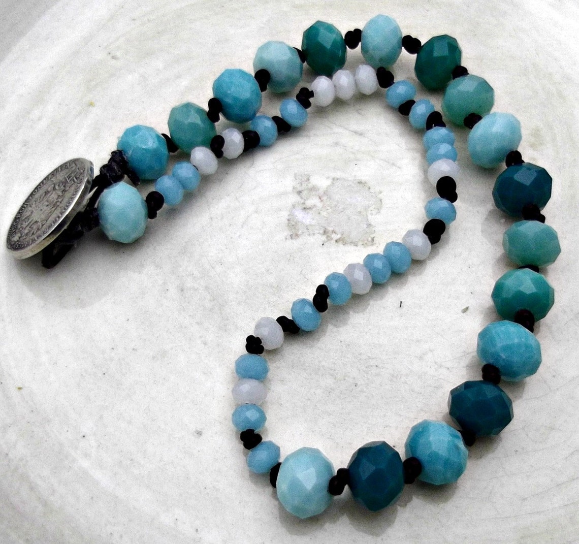 Blues Knotted Leather, 2x Wrap Bracelet, Chunky, Vintage Button Shank ...