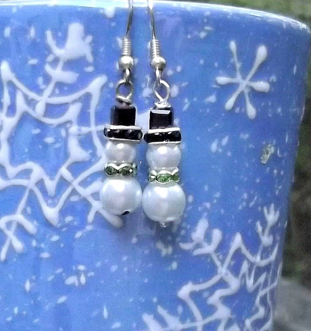 Snowman Earring, Holiday Earring, Swarovski Crystal Pearl, Stocking ...