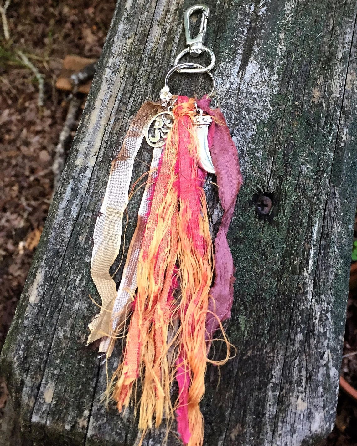 Boho Tassel Keychain, Tassel Purse Clip, Boho Key Chain, Sari Silk ...