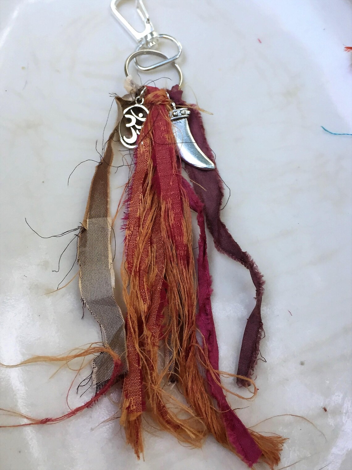 Boho Tassel Keychain, Tassel Purse Clip, Boho Key Chain, Sari Silk ...