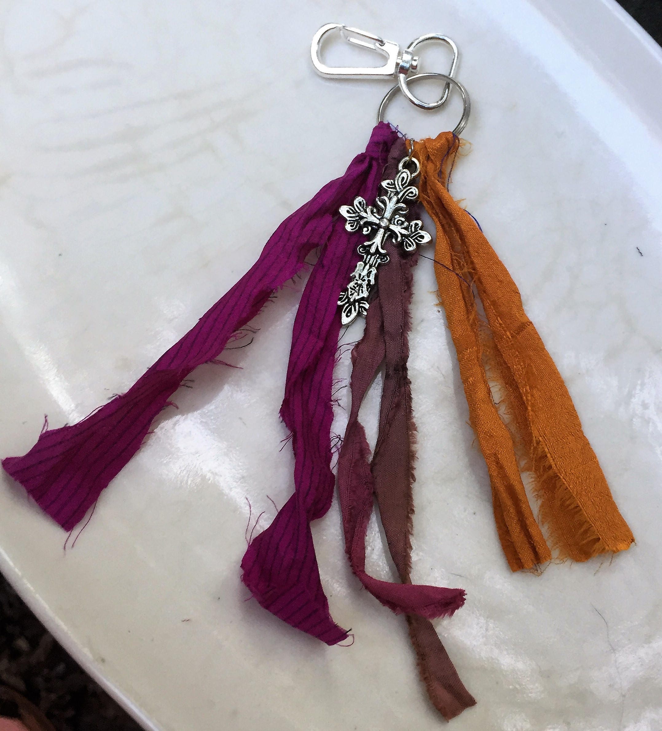 Boho Key Chain Boho Tassel Keychain Sari Silk Tassel Tassel - Etsy