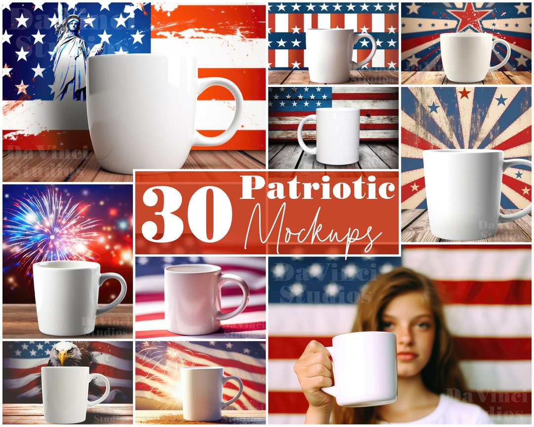 USA Patriotic 30 Mugs Mockup - 4th of July Mockup - Independence Day ...