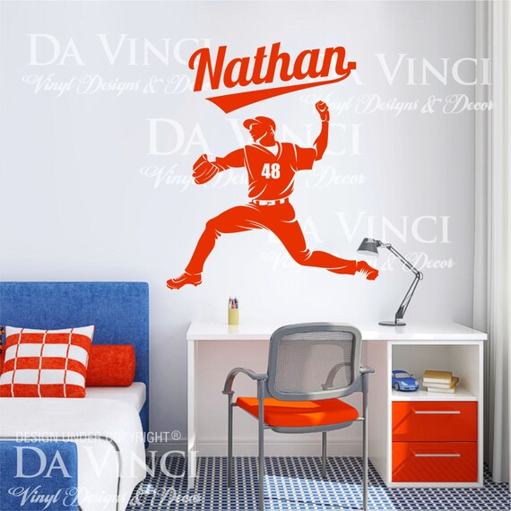 Baseball Pitcher Player Decal Custom Name Wall Personalized | Etsy