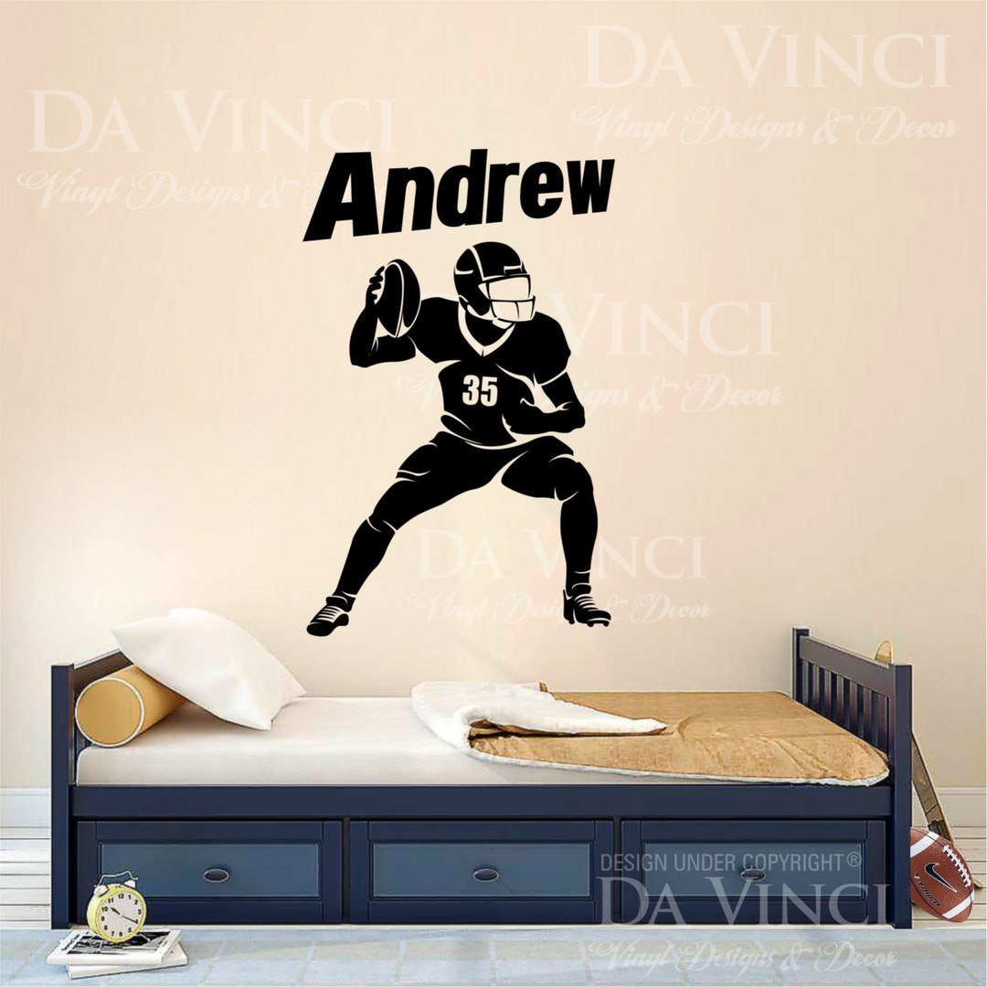 American Football Player Decal Custom Name Wall Personalized Vinyl ...