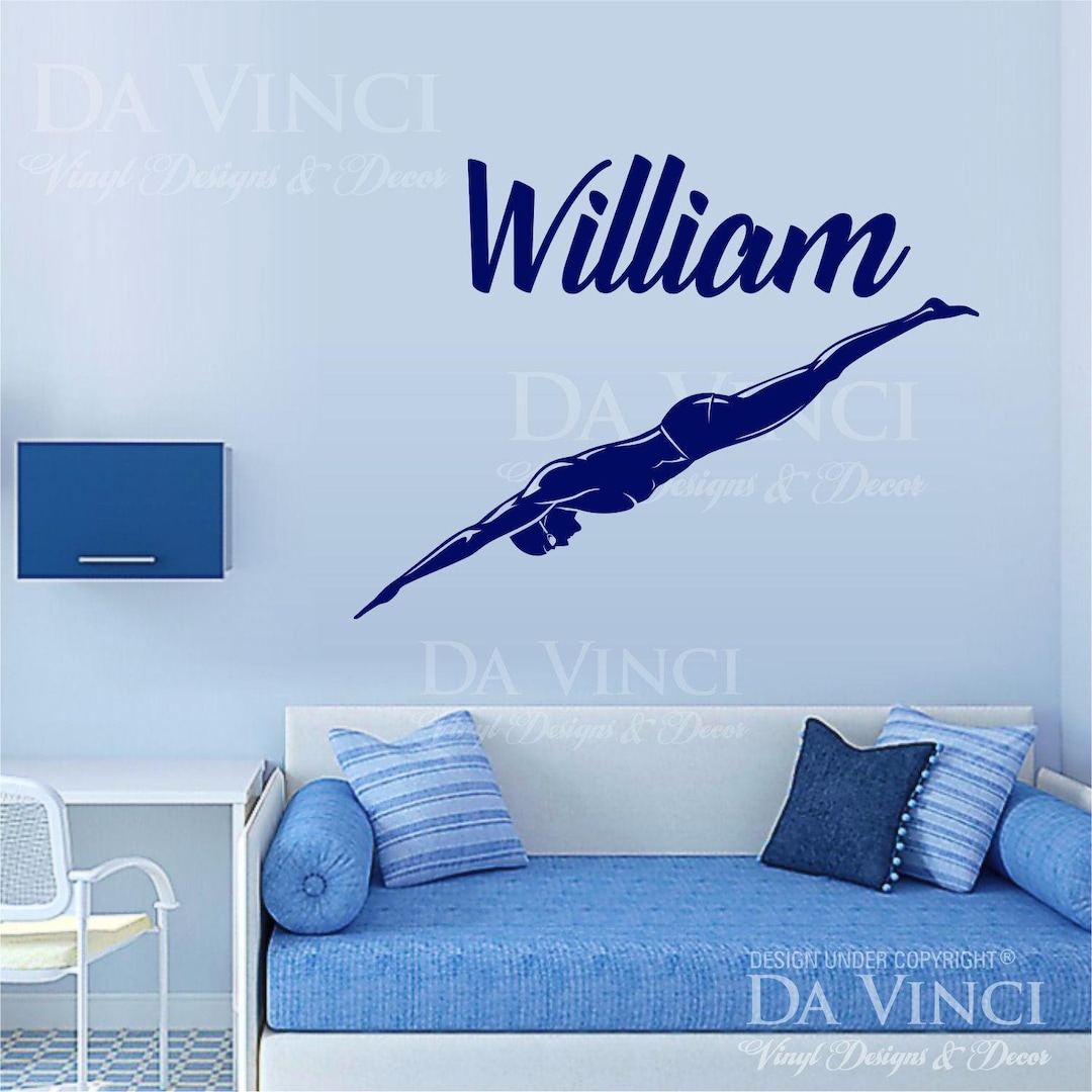 Swim Swimmer Swimming Decal Custom Name Wall Personalized Vinyl Sticker ...