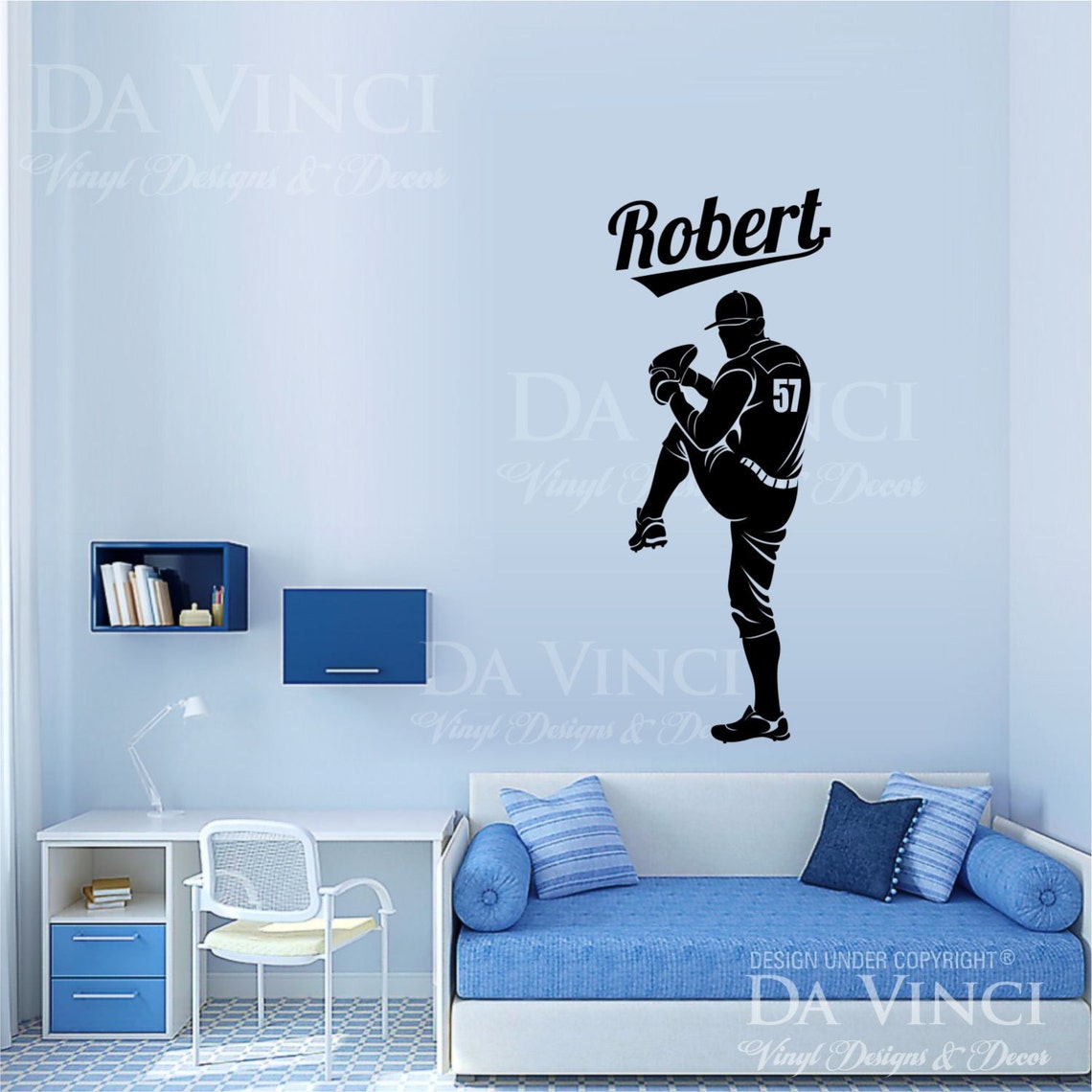 Baseball Pitcher Player Decal Custom Name Wall Personalized - Etsy