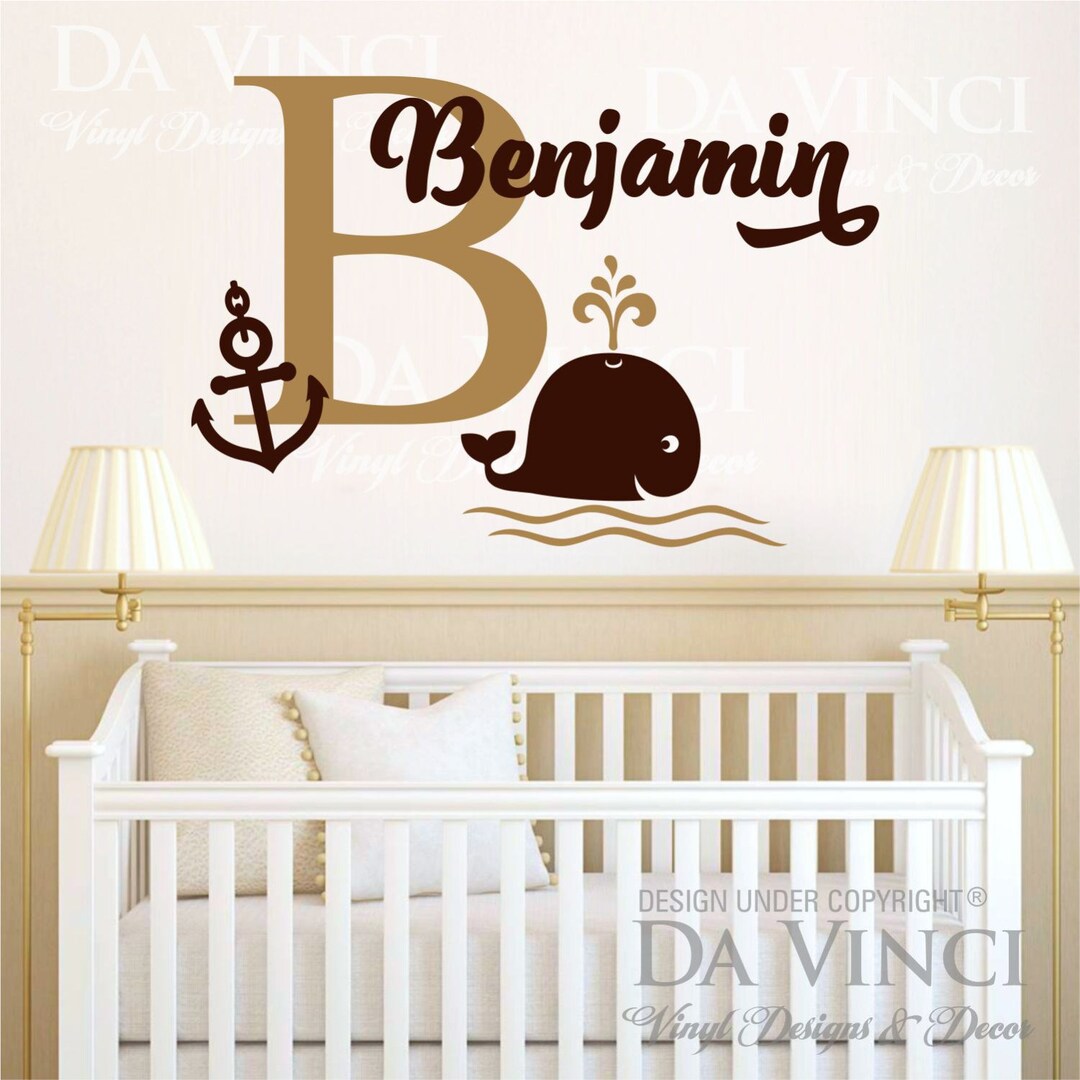 Custom Boy Name Wall Decal Sticker Monogram Vinyl Whale Nautical Baby ...
