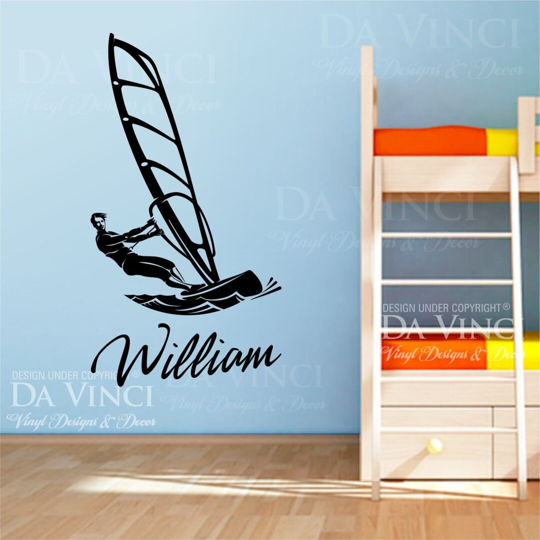 Windsurfing Windsurfer Surf Board Custom Name Wall Personalized Vinyl ...