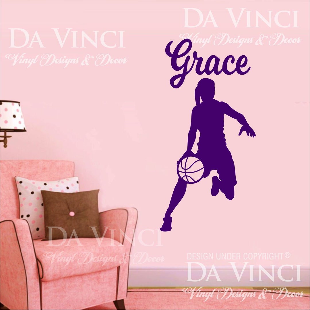 Basketball Player Dribbling Decal Girl Custom Name Wall Vinyl Sticker ...