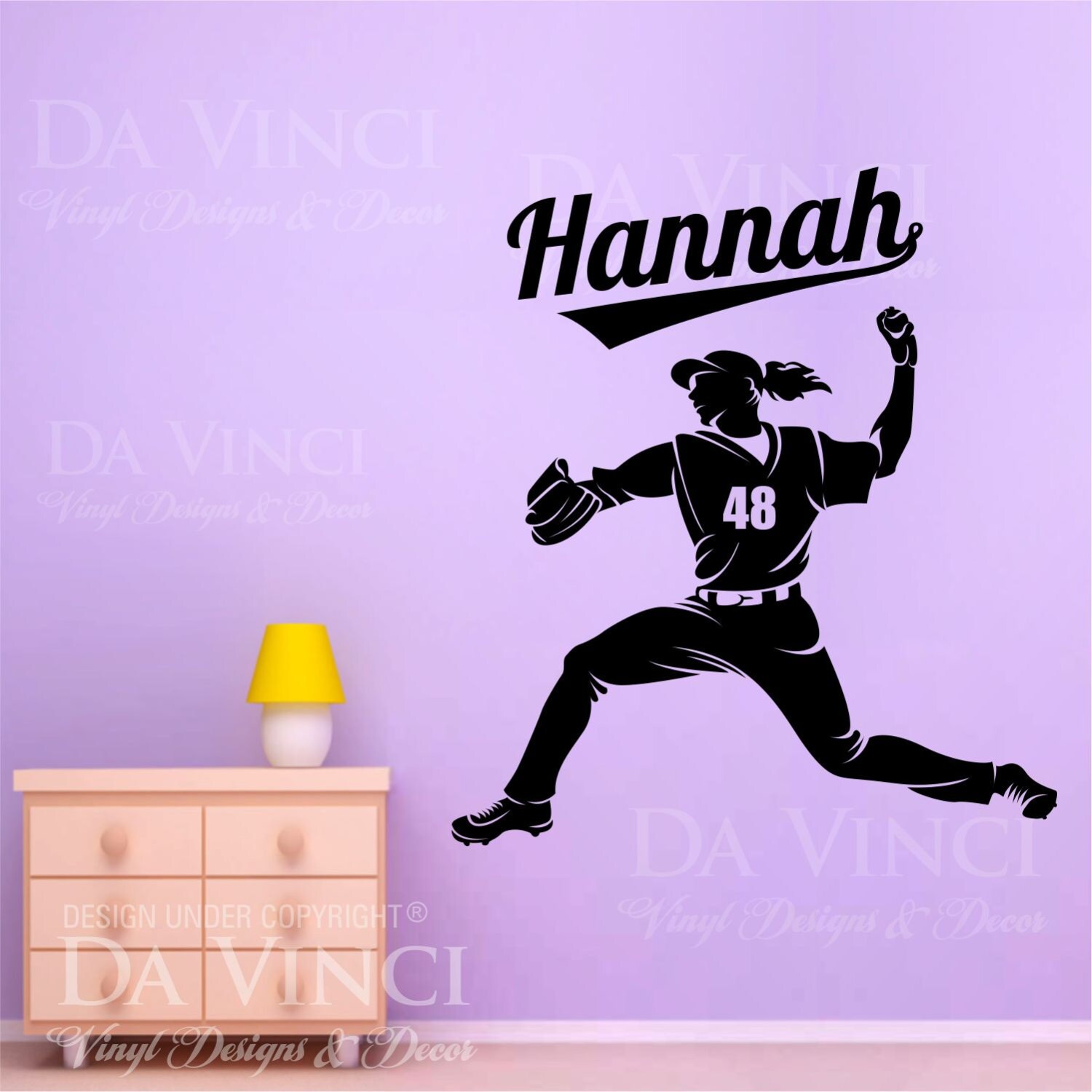 Baseball Pitcher Player Decal Custom Girl Name Wall Personalized Vinyl ...