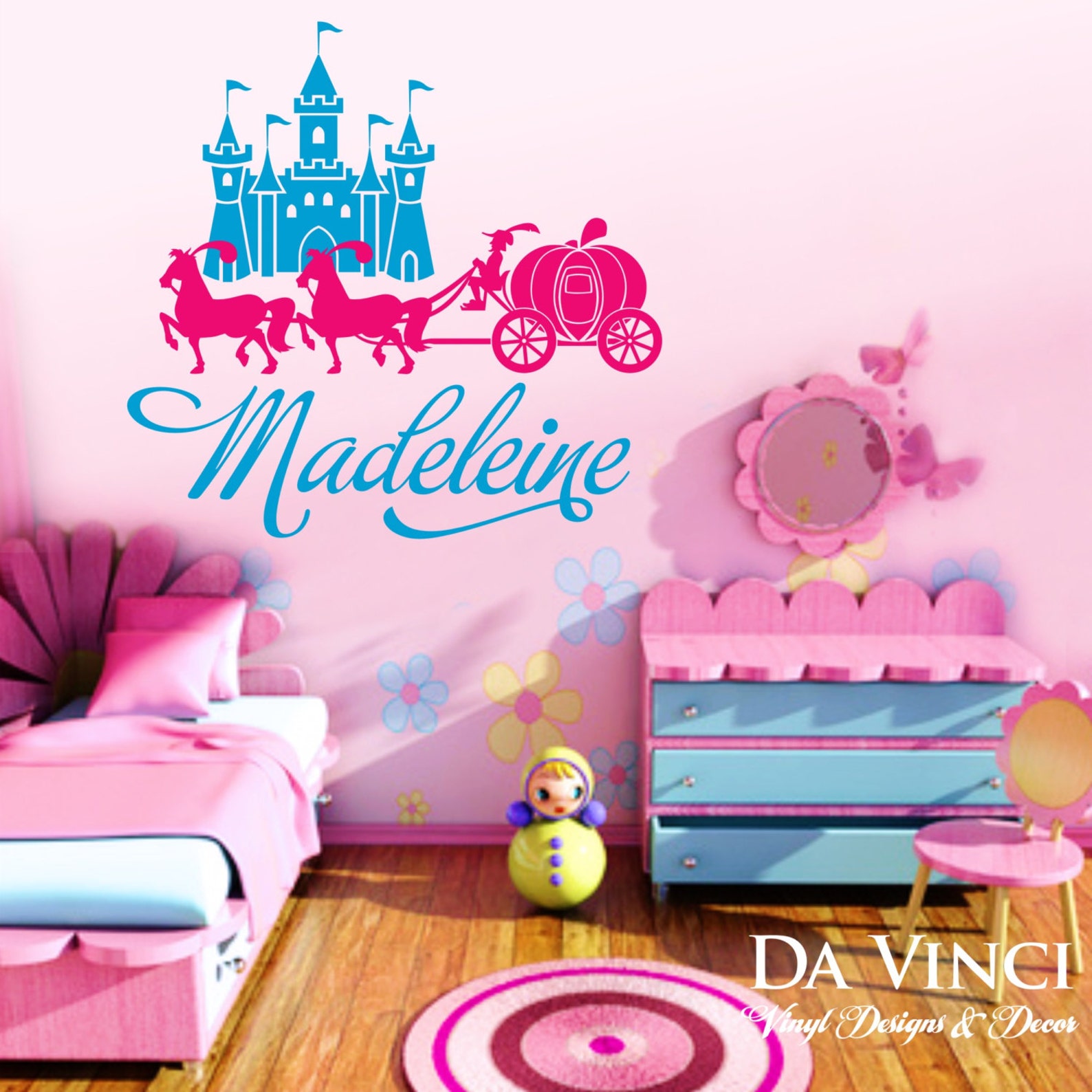 Princess Castle Carriage Pony Personalized Custom Name Room Bedroom ...