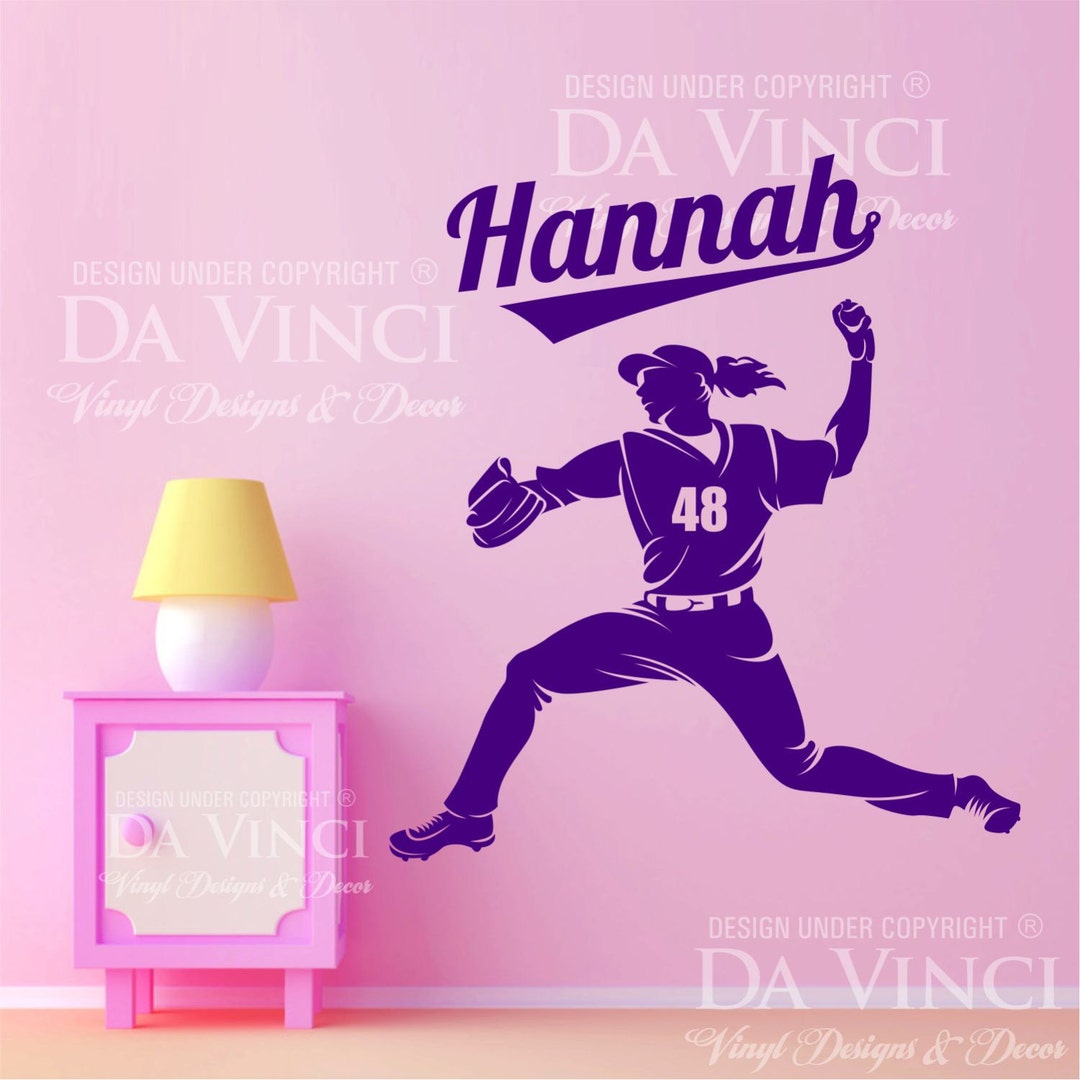 Baseball Pitcher Player Decal Custom Girl Name Wall Personalized Vinyl ...