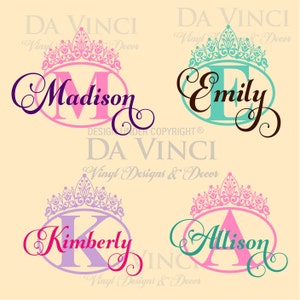 Custom Name Monogram Initial Crown Vinyl Wall Room Decal Sticker Decor ...