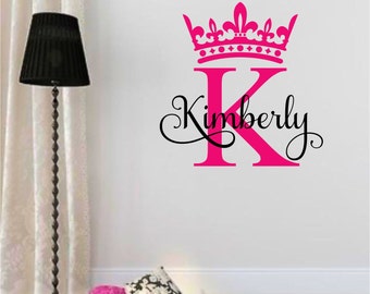 Princess Custom Name Monogram Initial Crown Vinyl Wall Room | Etsy