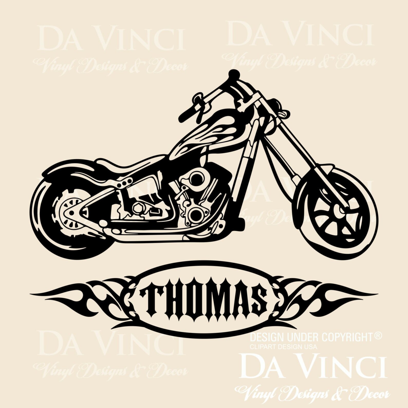 Motorcycle Chopper Bike Tribal Wall Custom Boy Name Vinyl Wall Decal ...