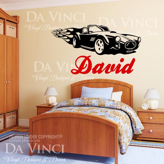 Car Classic Wheels Racecar Custom Wall Room Name Vinyl Wall - Etsy