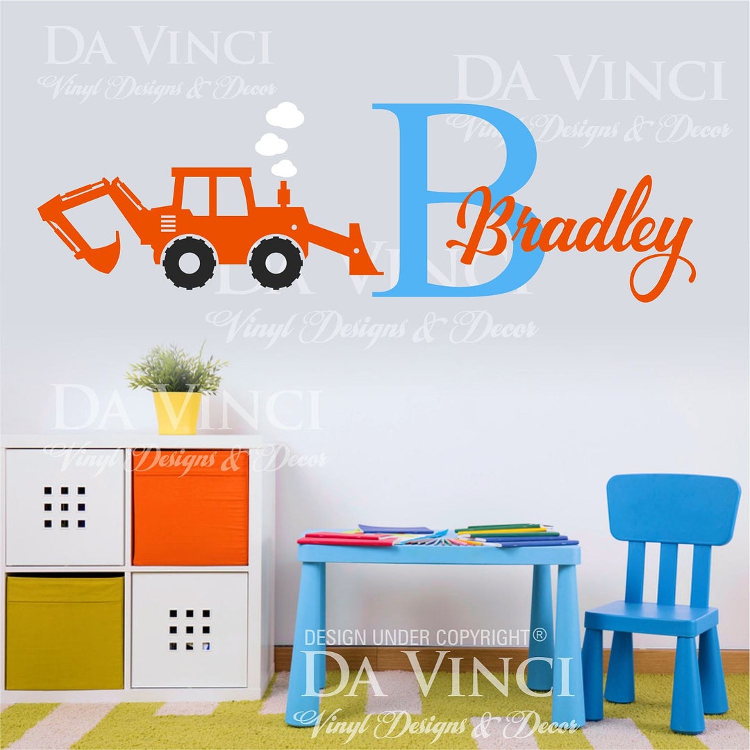 Custom Name Monogram Wall Decal Sticker Vinyl Construction Truck ...