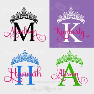 Princess Custom Name Monogram Initial Crown Vinyl Wall Room Decal ...