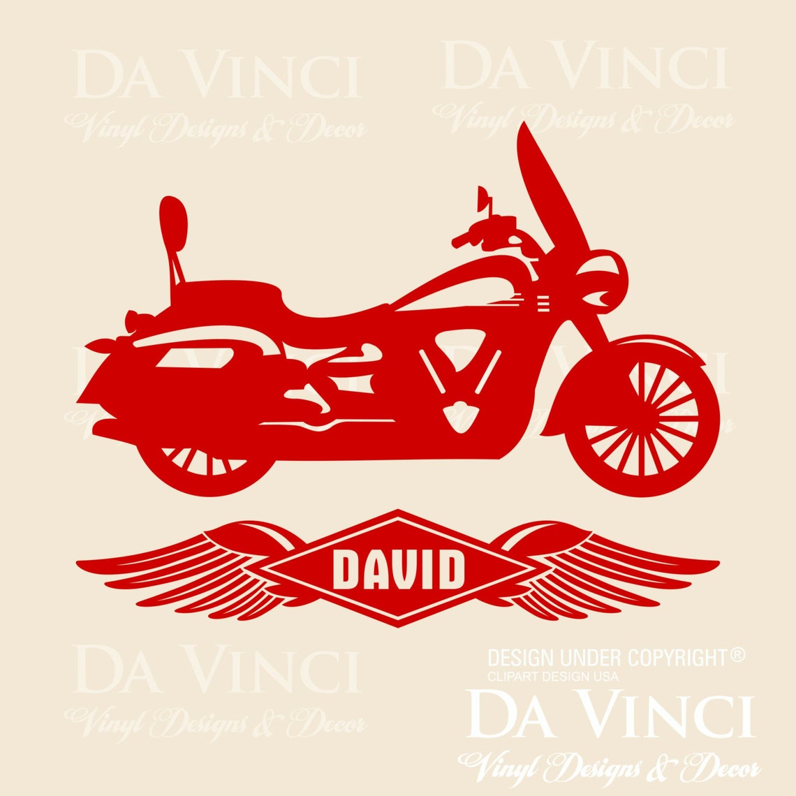Motorcycle Chopper Bike Wings Wall Room Custom Name Vinyl Wall Decal ...