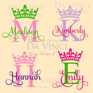 Custom Name Monogram Initial Crown Vinyl Wall Room Decal Sticker Decor ...