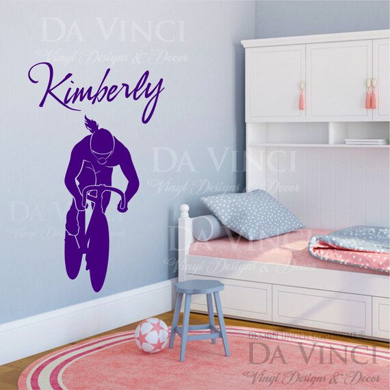 Bicycling Cycling Biking Decal Custom Girl Name Wall - Etsy