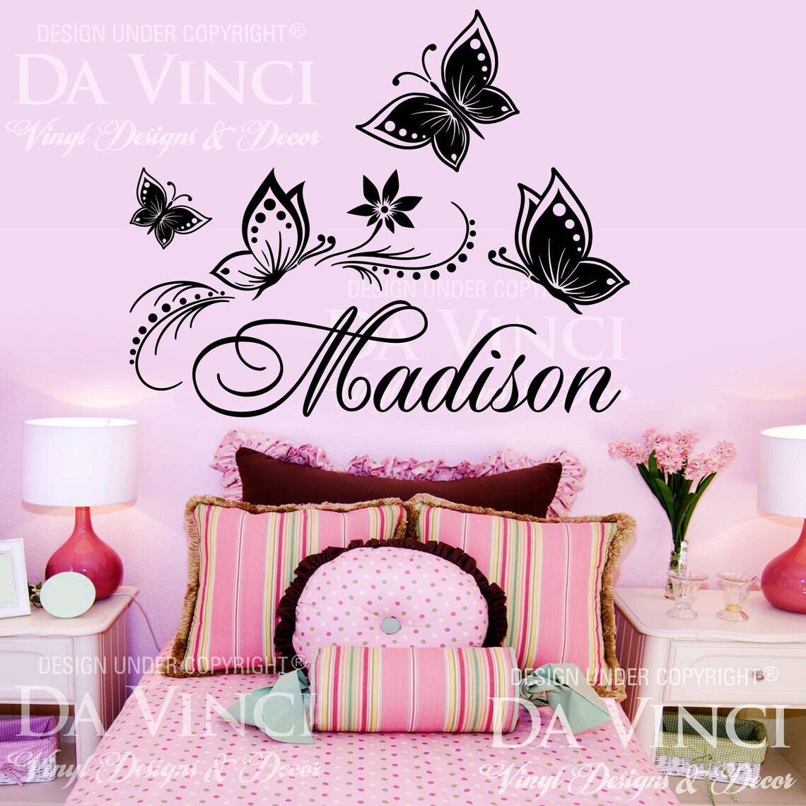 Butterflies Flower Personalized Custom Name Vinyl Decal Sticker Wall ...