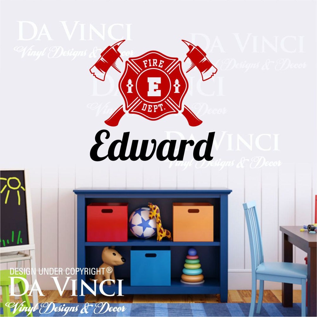 Firefighter Firetruck Engine Emblem Axes Personalized Custom Name Vinyl ...