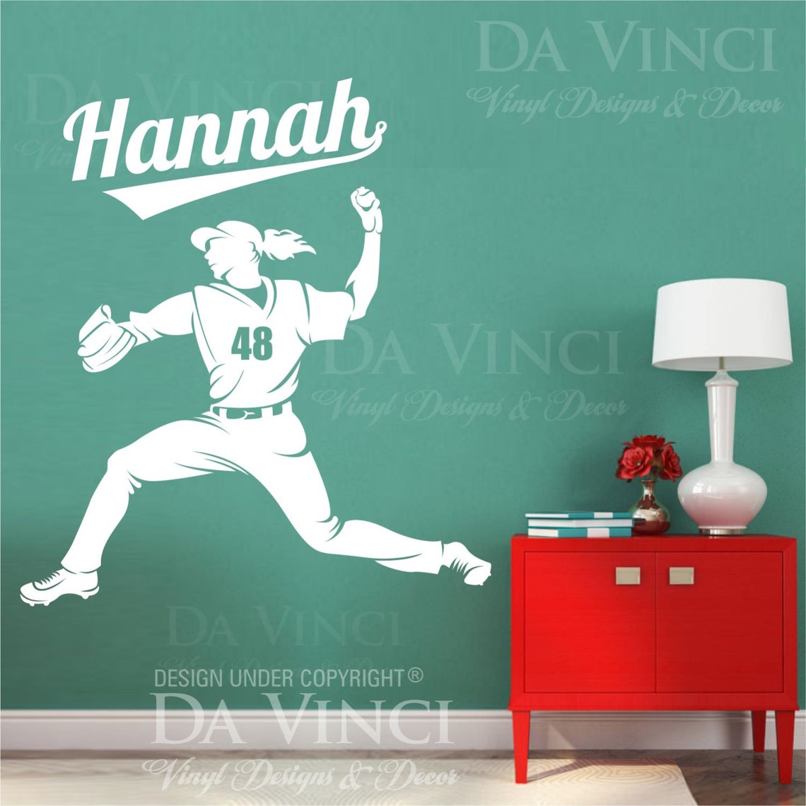 Baseball Pitcher Player Decal Custom Girl Name Wall Personalized Vinyl ...