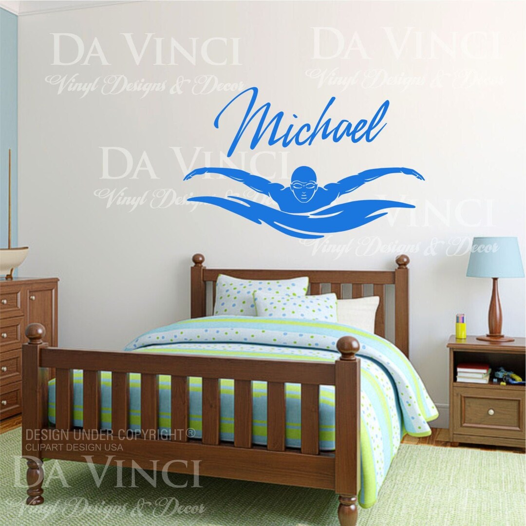 Swim Swimmer Swimming Decal Custom Name Wall Personalized Vinyl Sticker ...