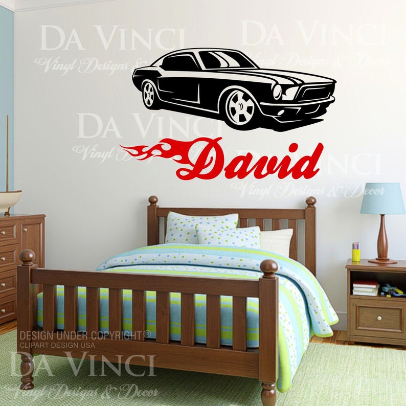 Car Classic Wheels Racecar Custom Wall Room Name Vinyl Wall Decal ...