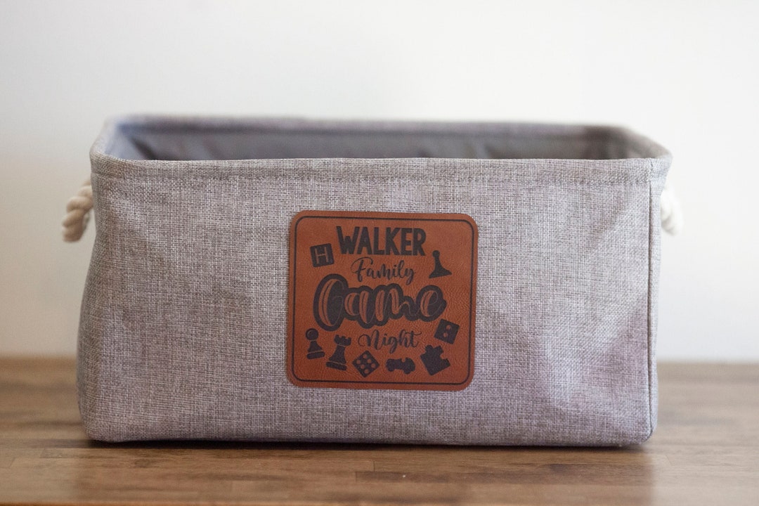 Personalized Family Game Night Basket: Linen Tote With Leather Patch - Etsy