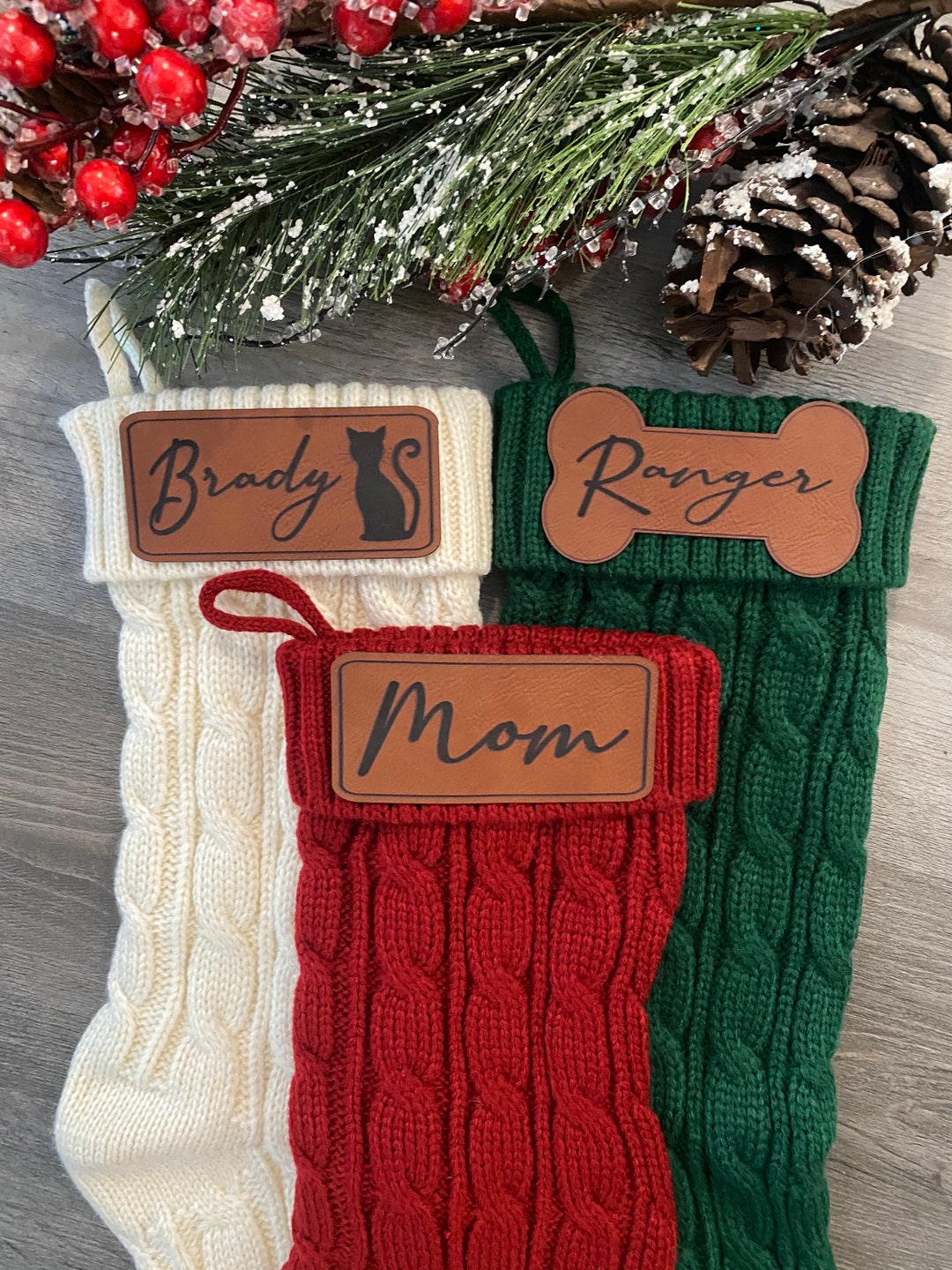 Personalized Christmas Stockings Leather Patch Name Stockings Laser ...