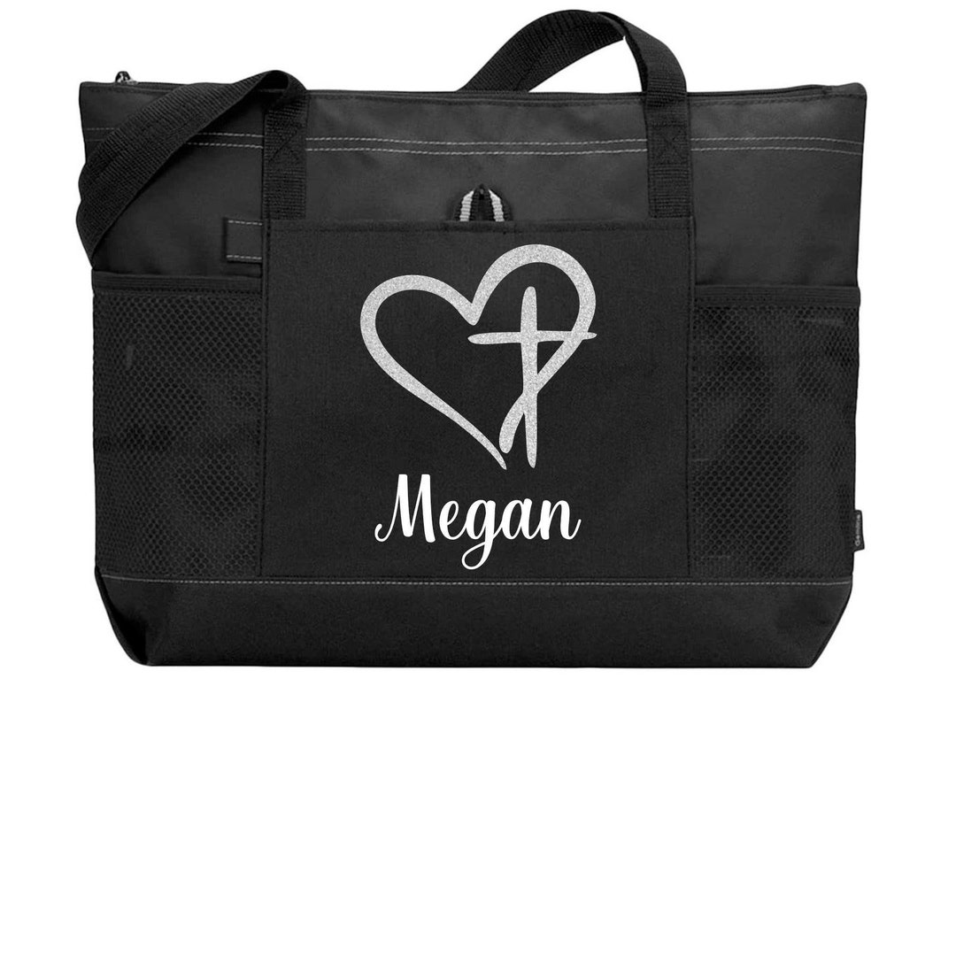 Personalized Religious Heart Cross Bag Custom Faith Bag Church Gift ...