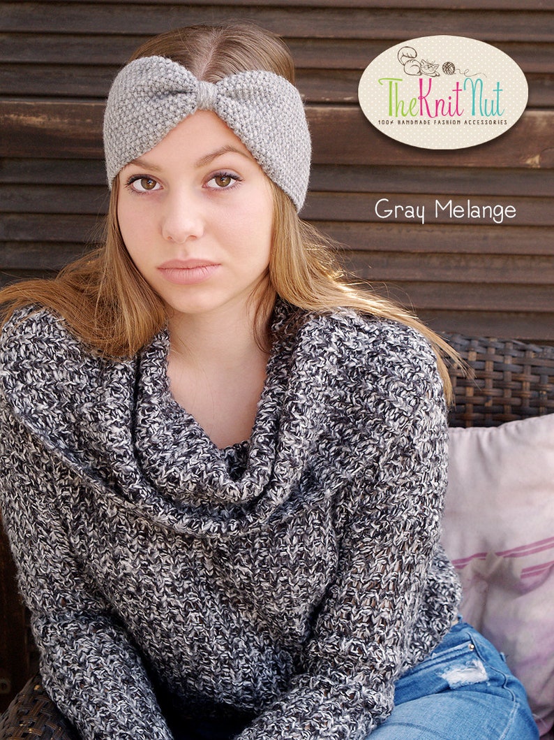 Gray Hand Knitted Turban Headband Winter Ear Warmer Knitted Etsy