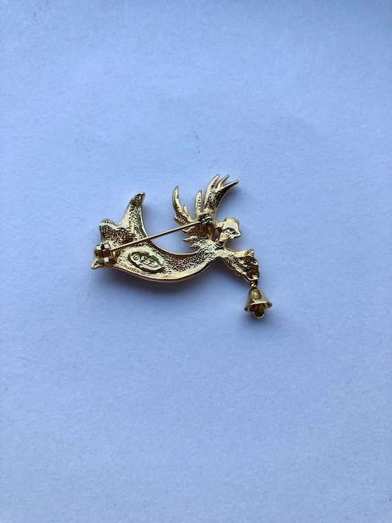 Vintage Gold Toned Metal Angel Ringing A Bell Pin Bro… - Gem