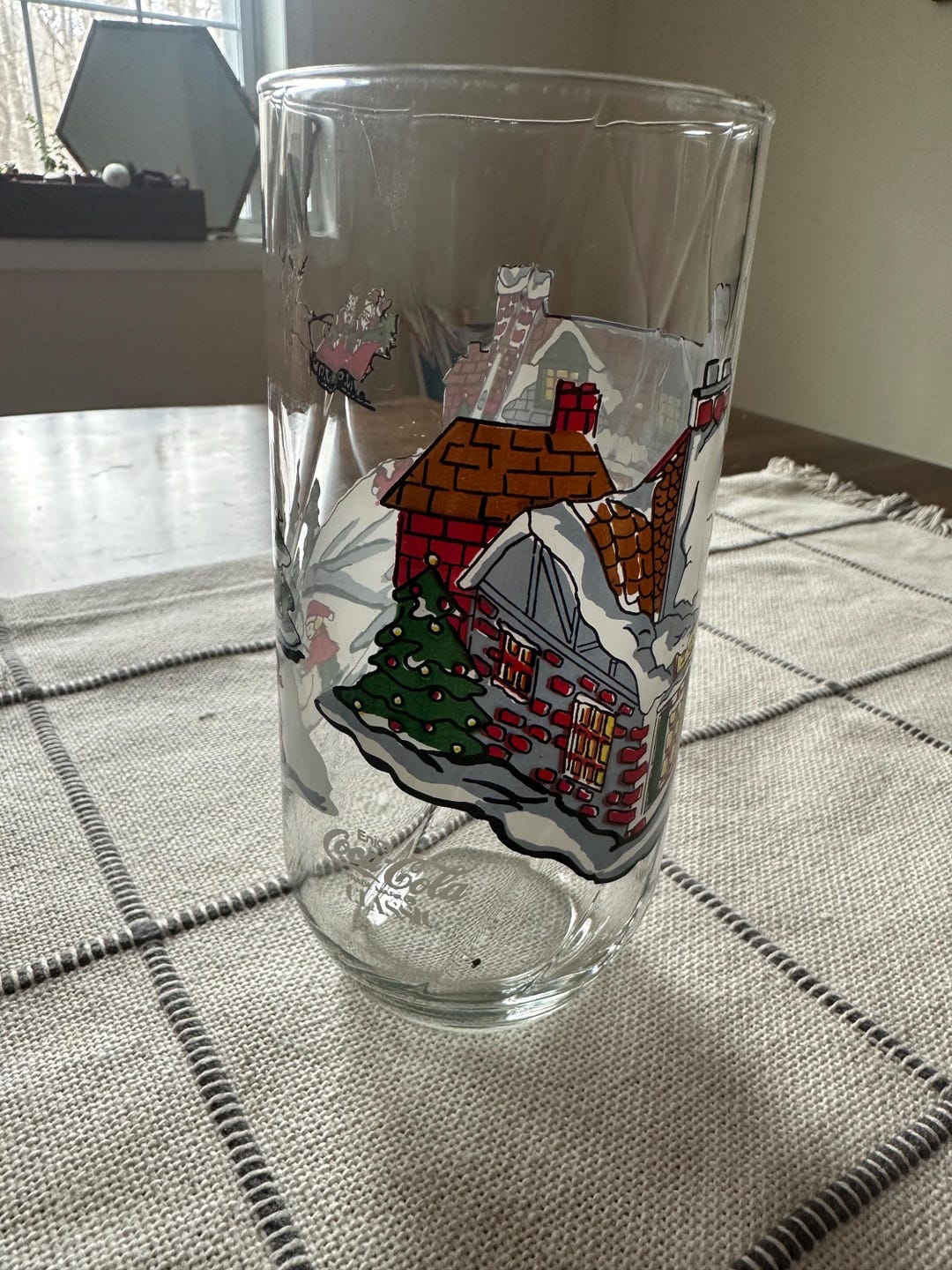 Vintage Coca-cola Christmas Glass Tumbler Snowy Village Toy Shoppe ...