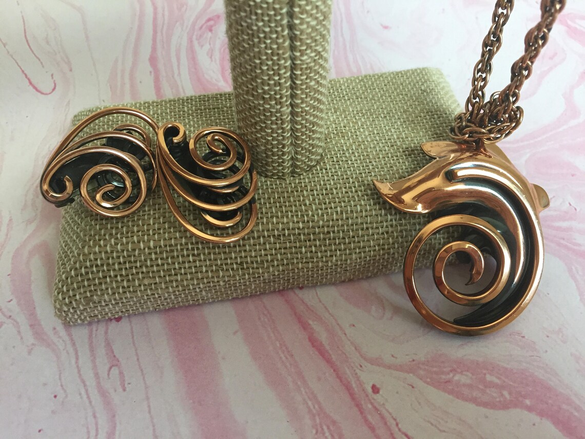 Copper Swirl Jewelry Set Vintage Copper Spiraled Necklace | Etsy