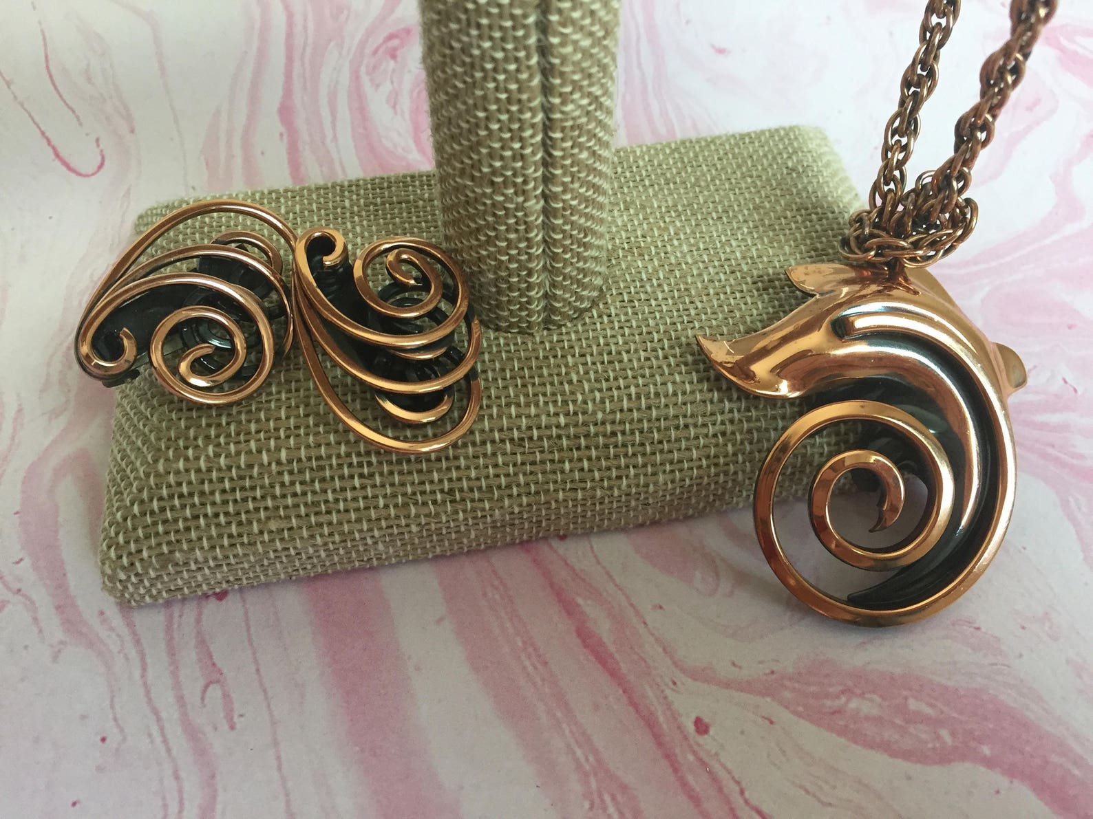 Copper Swirl Jewelry Set Vintage Copper Spiraled Necklace | Etsy