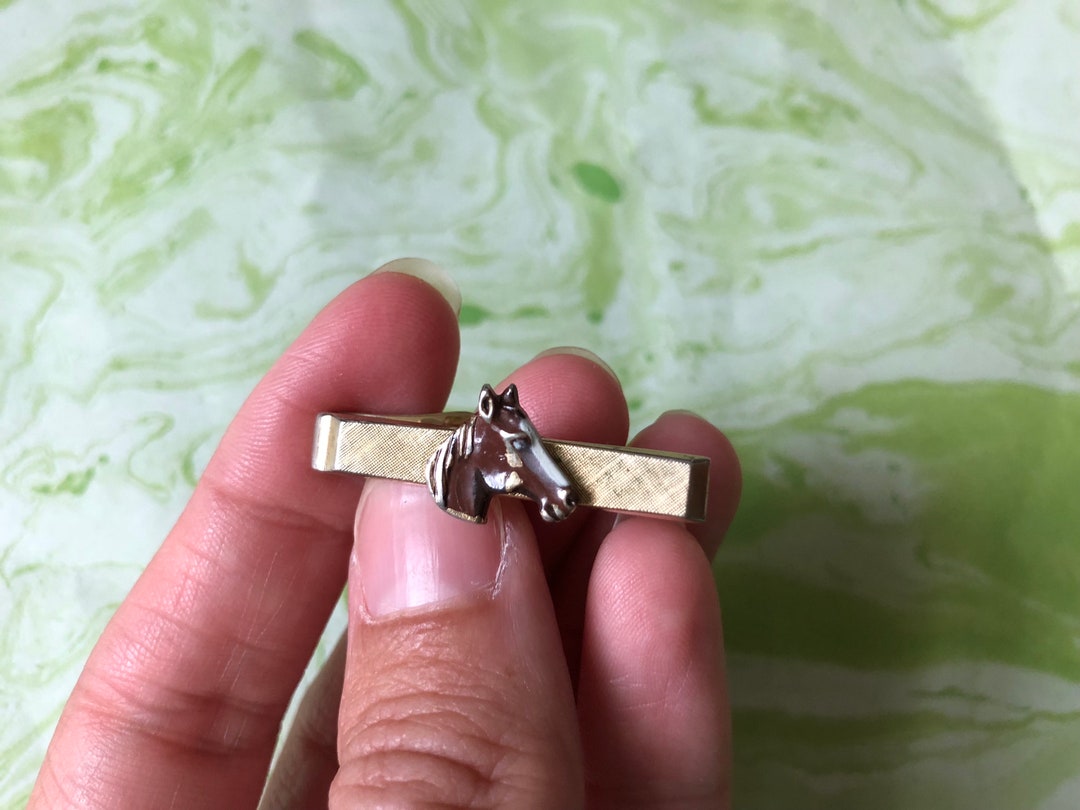 Horse Tie Clip Gold Toned Metal Tie Clip SWANK Vintage Tie Pin Brown ...