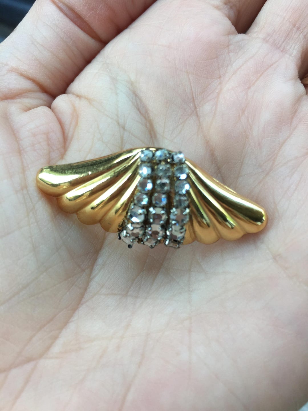 Miriam Haskell Brooch Sea Shell Rhinestone Brooch - Gold Toned Metal ...