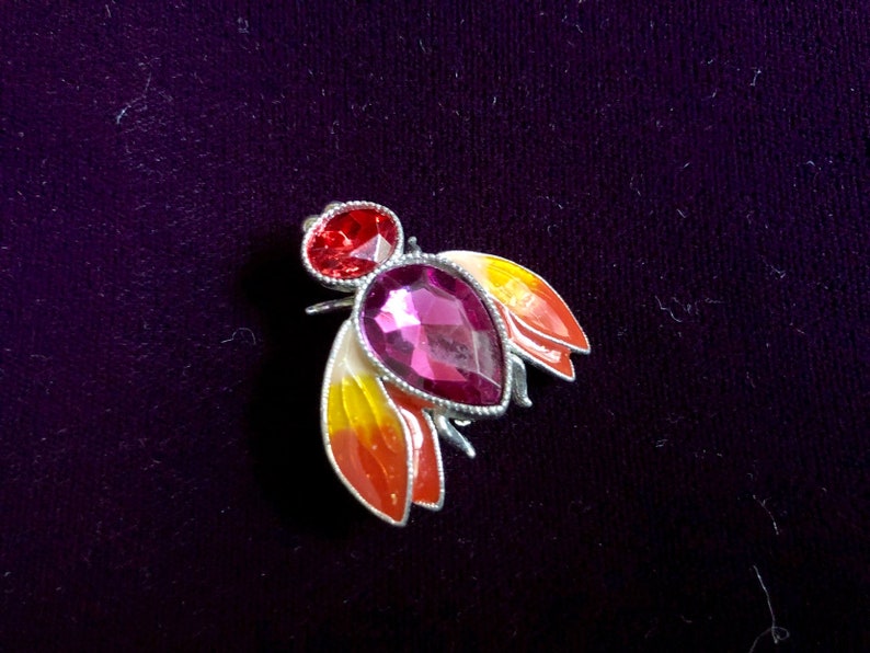 Vintage Avon BW Bug with Red and Pink Rhinestones and Yellow | Etsy