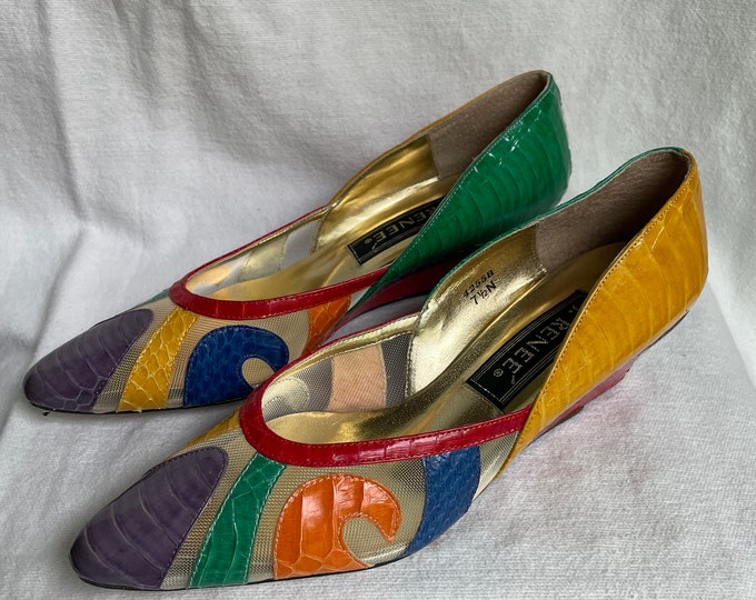 Multi Color Low Heel J. Renee Wedge Pump With Snakeskin Rainbow Leather ...