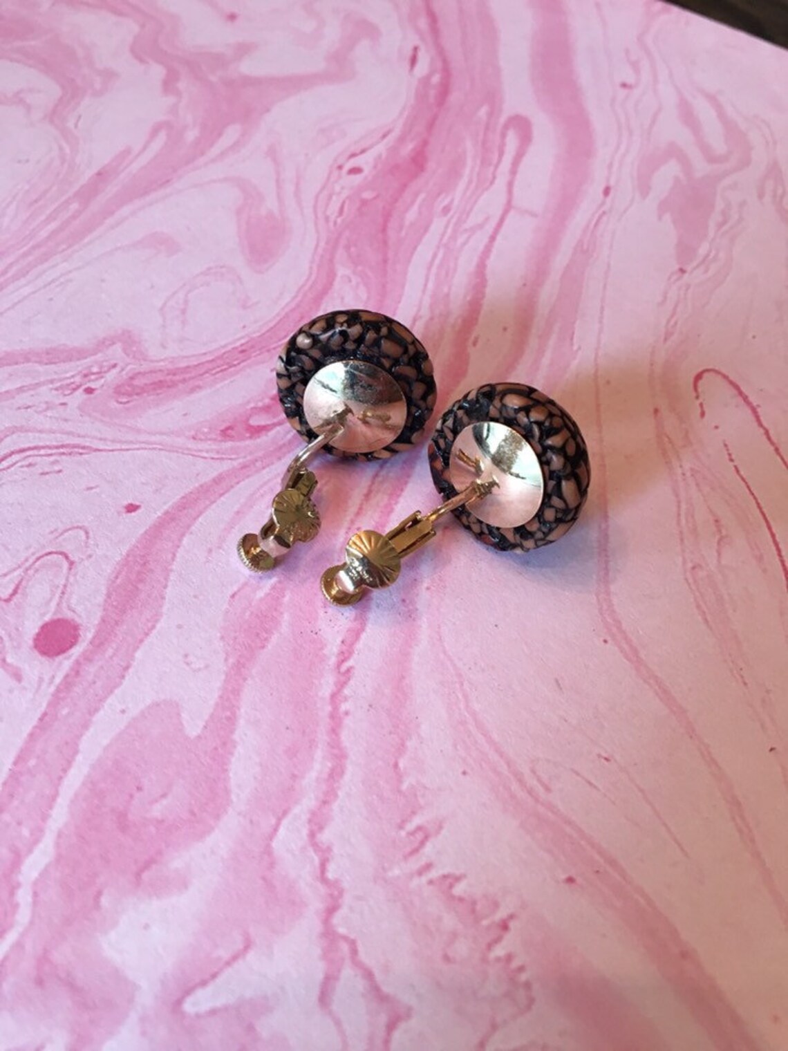 Coro Dome Earrings Clip On Earrings Lucite Tan and Black Cork | Etsy